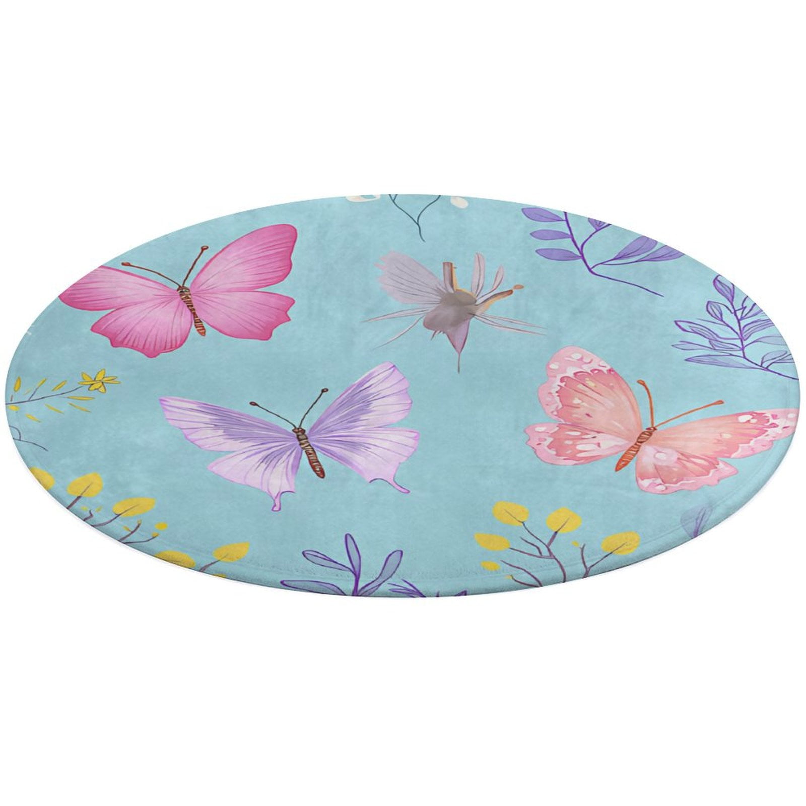 Round Area Rug Pretty Pastel Butterflies Flowers Indoor Floor Area Mat ...