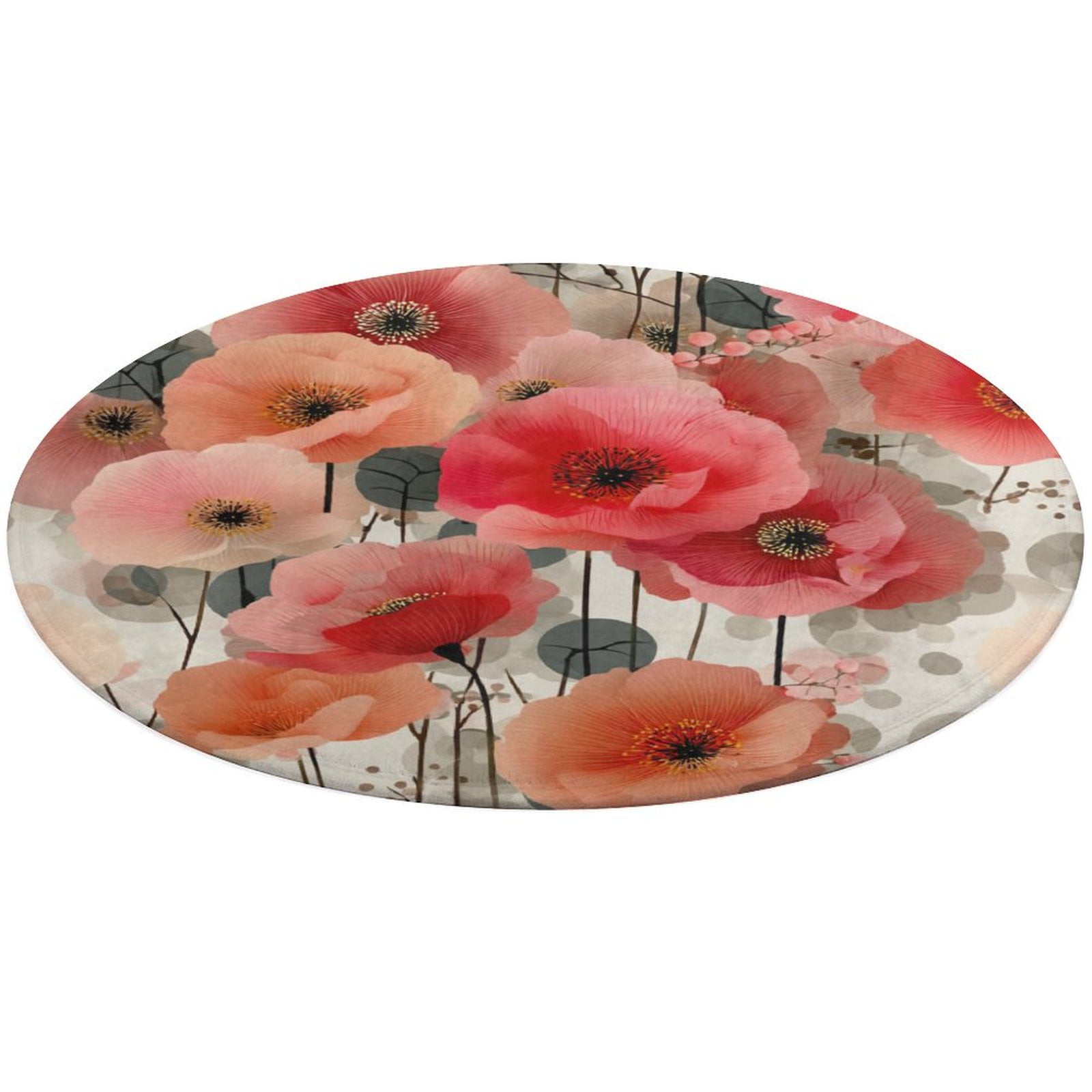 Round Area Rug Pretty Pink Poppies Floral Pattern Design Indoor Floor ...