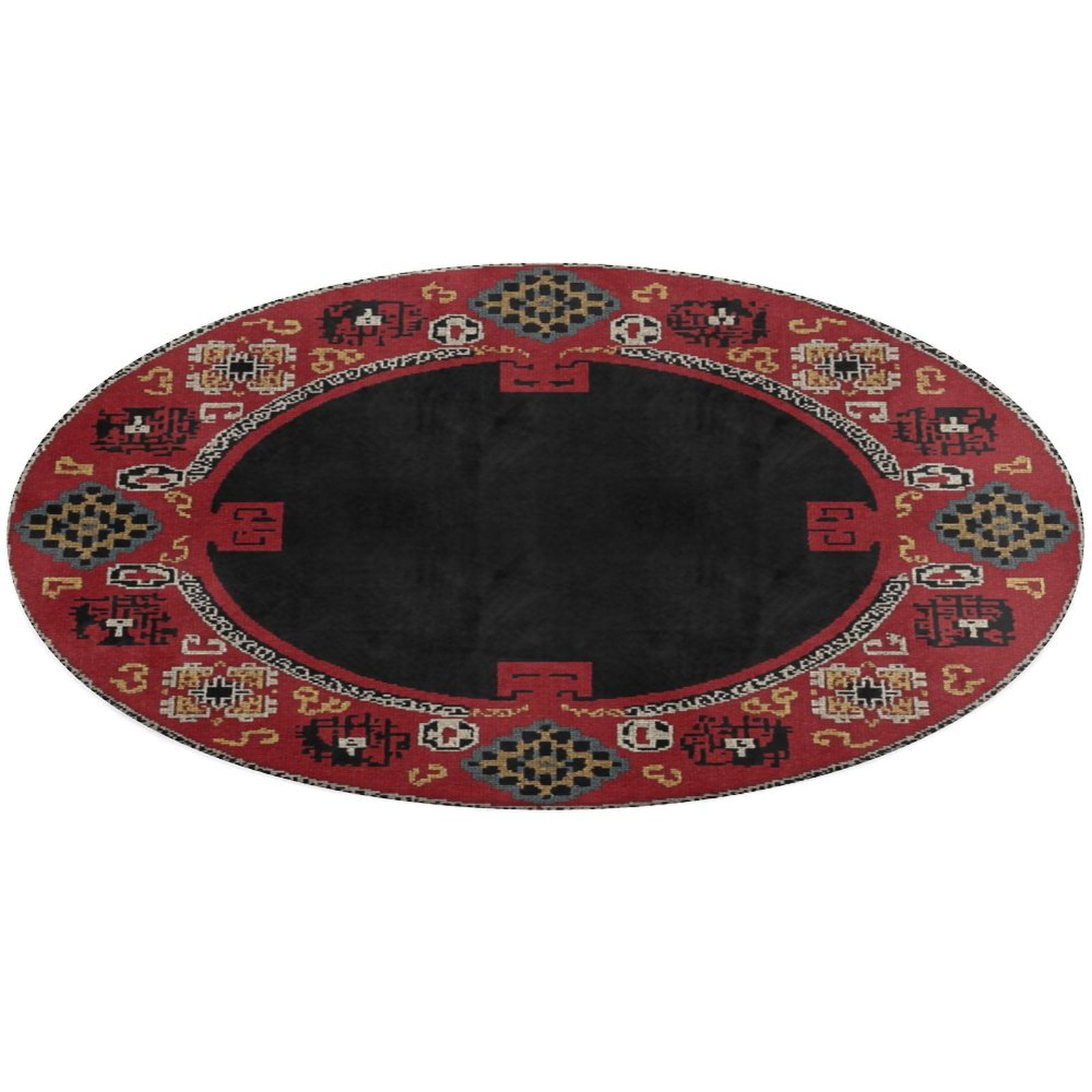 Round Area Rug Red Circular Ornate Design Indoor Floor Area Mat Stain ...