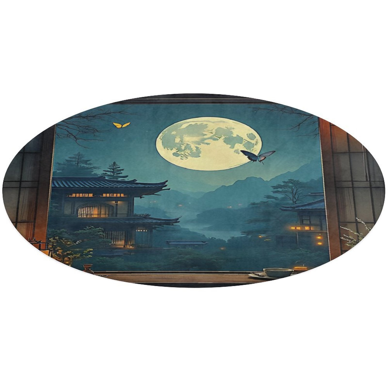 Round Area Rug Serene Moonlit Landscape Indoor Floor Area Mat Stain ...