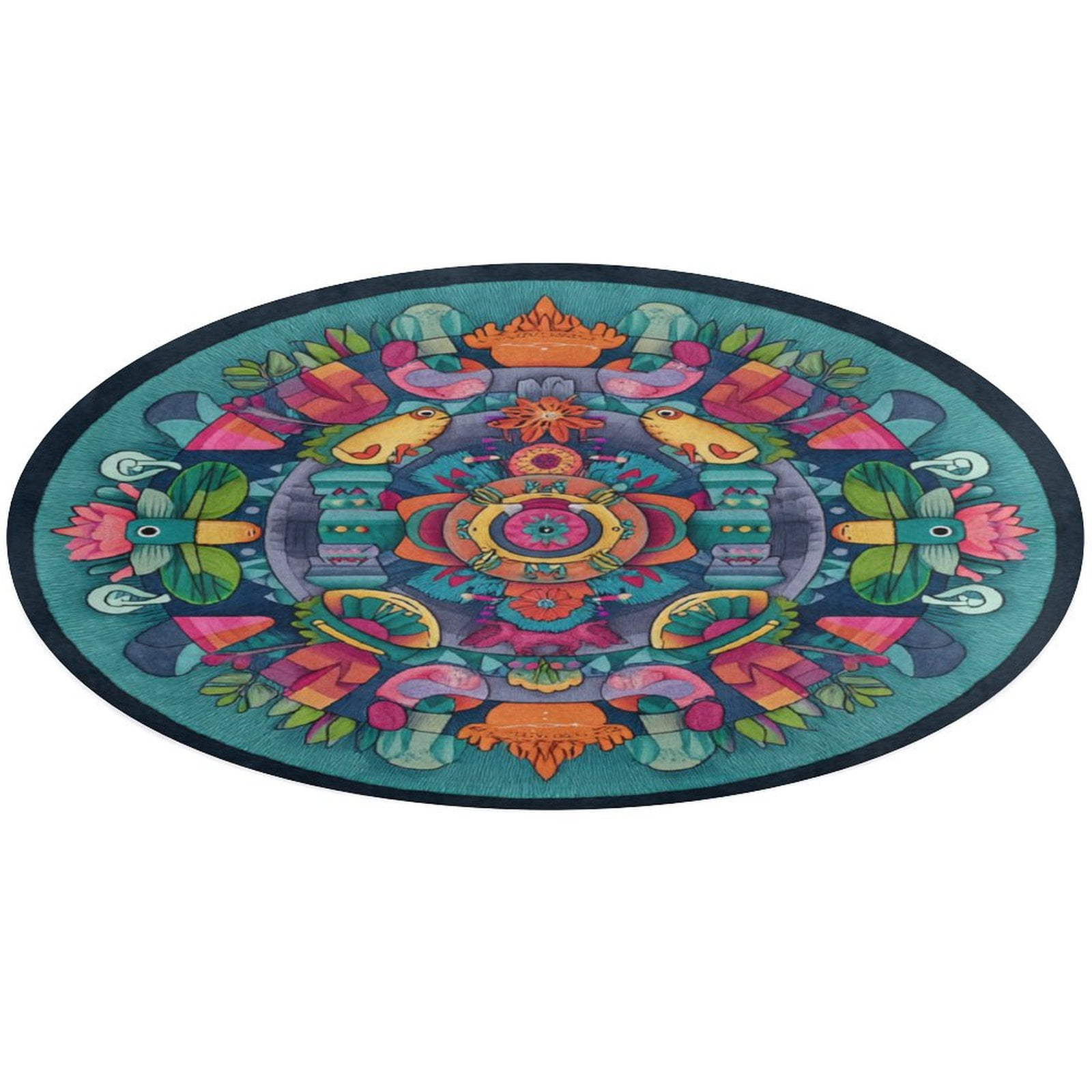 Round Area Rug Vibrant Circular Nature Mandala Art Indoor Floor Area ...
