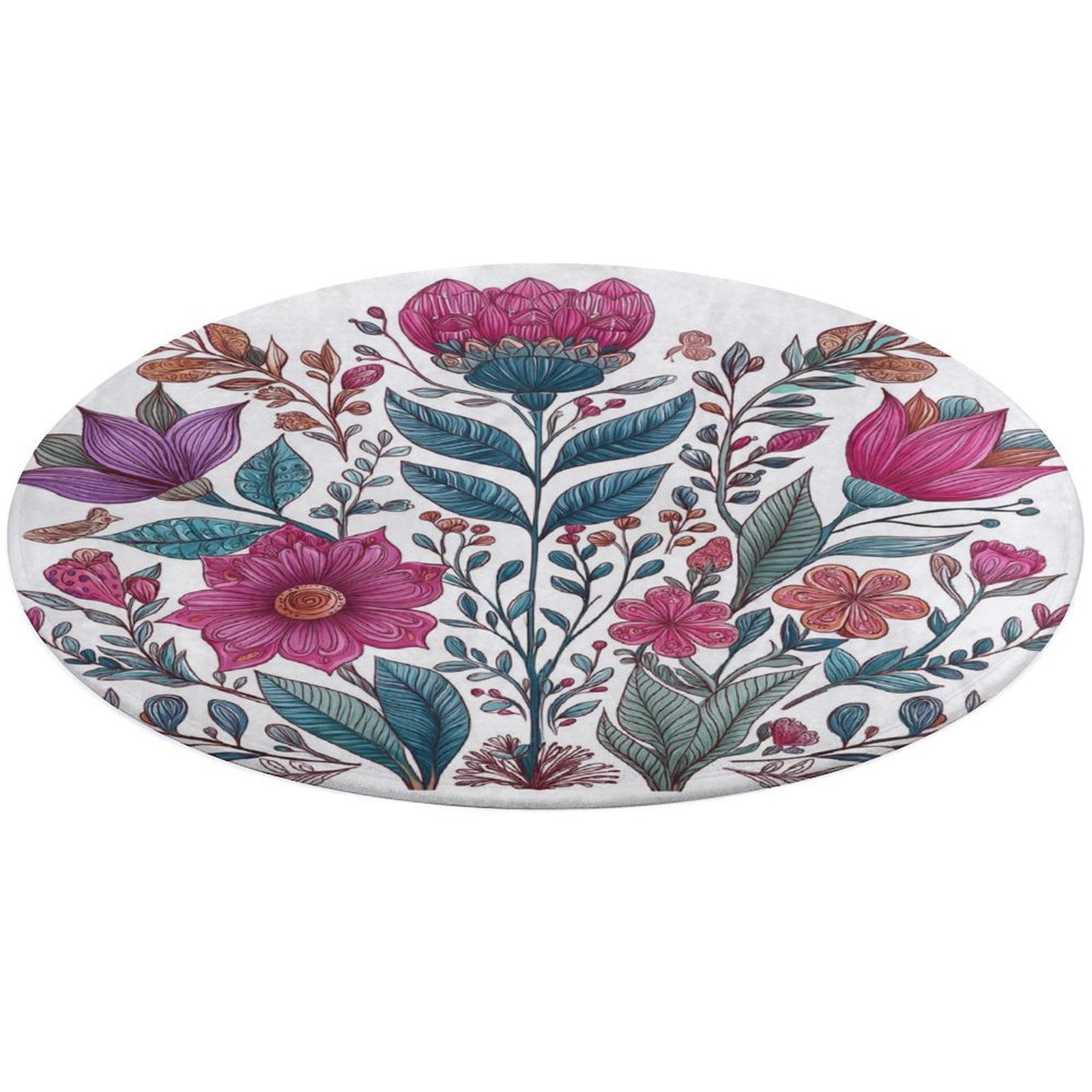 Round Area Rug Vibrant Floral Bouquet Intricate Design Indoor Floor ...