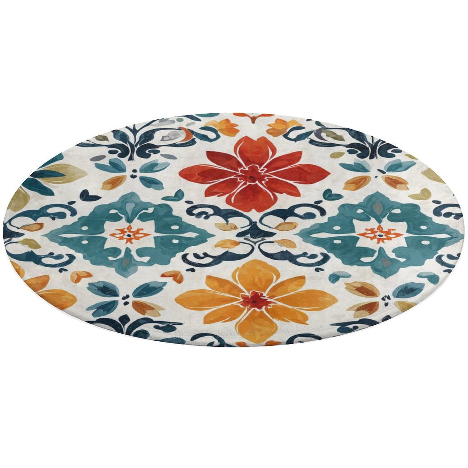 Round Area Rug Vibrant Floral Damask Textile Design Indoor Floor Area ...
