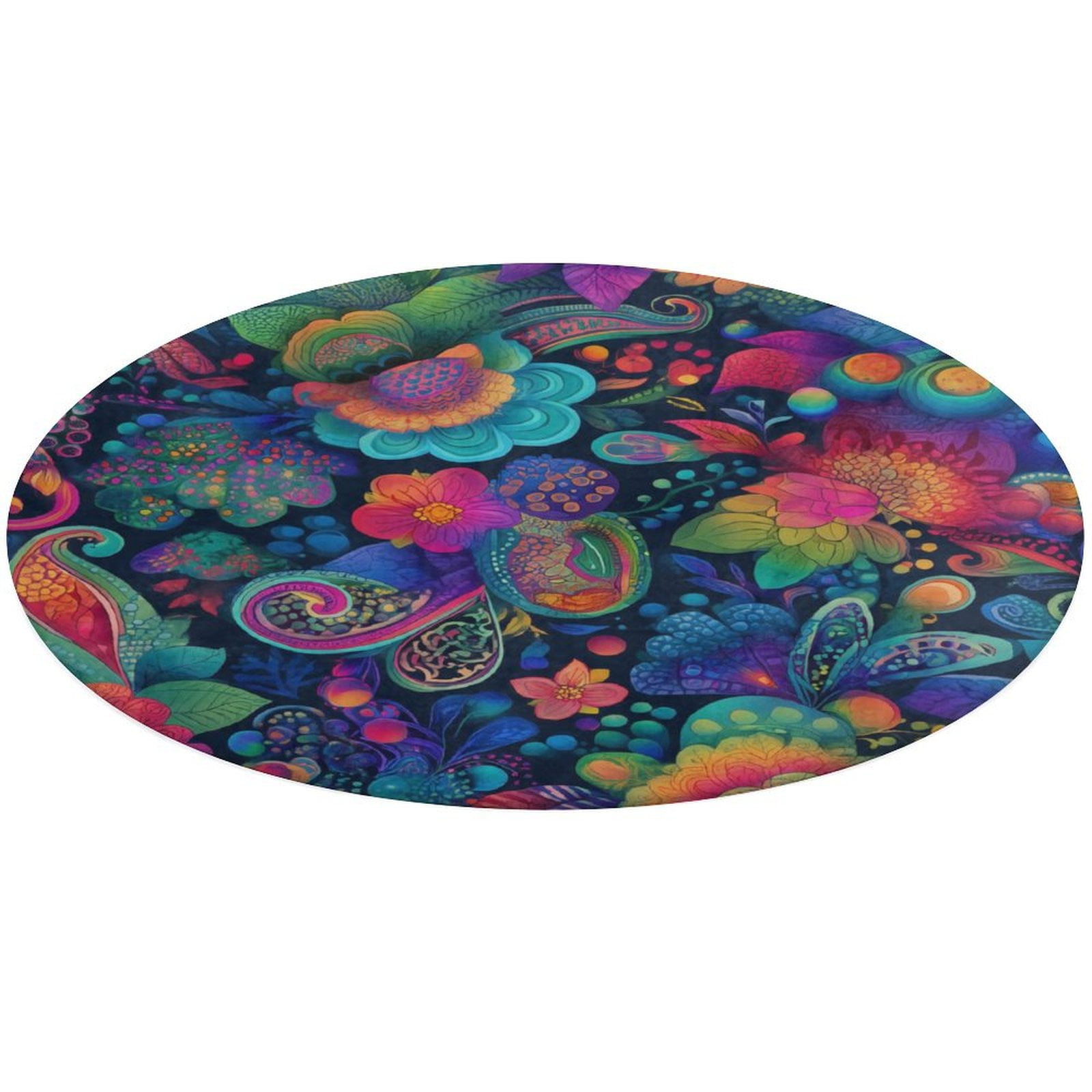Round Area Rug Vibrant Floral Paisley Psychedelic Pattern Indoor Floor ...