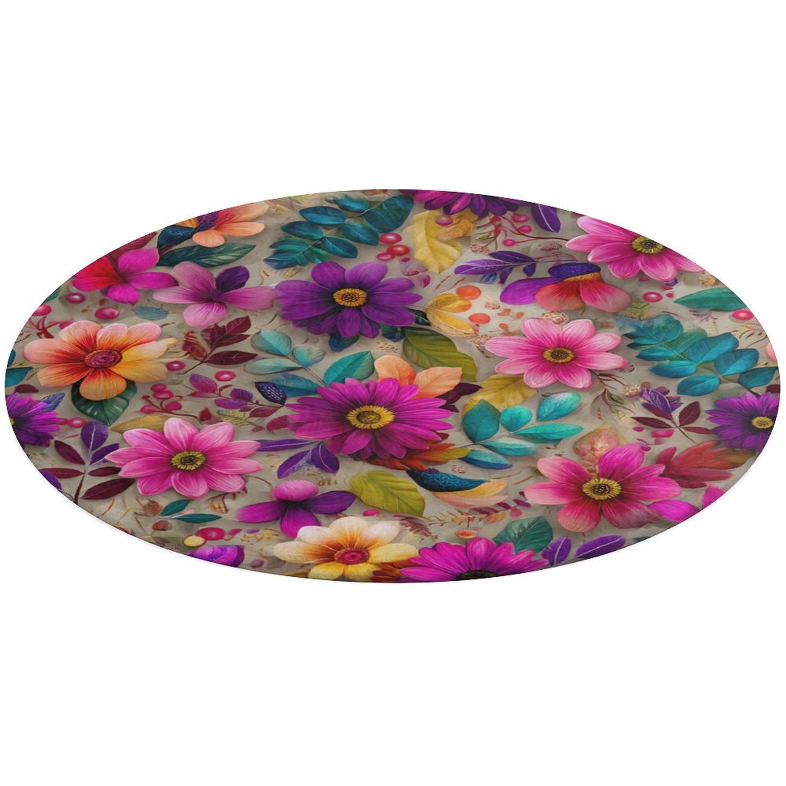 Round Area Rug Vibrant Floral Print Colorful Flowers Design Indoor ...