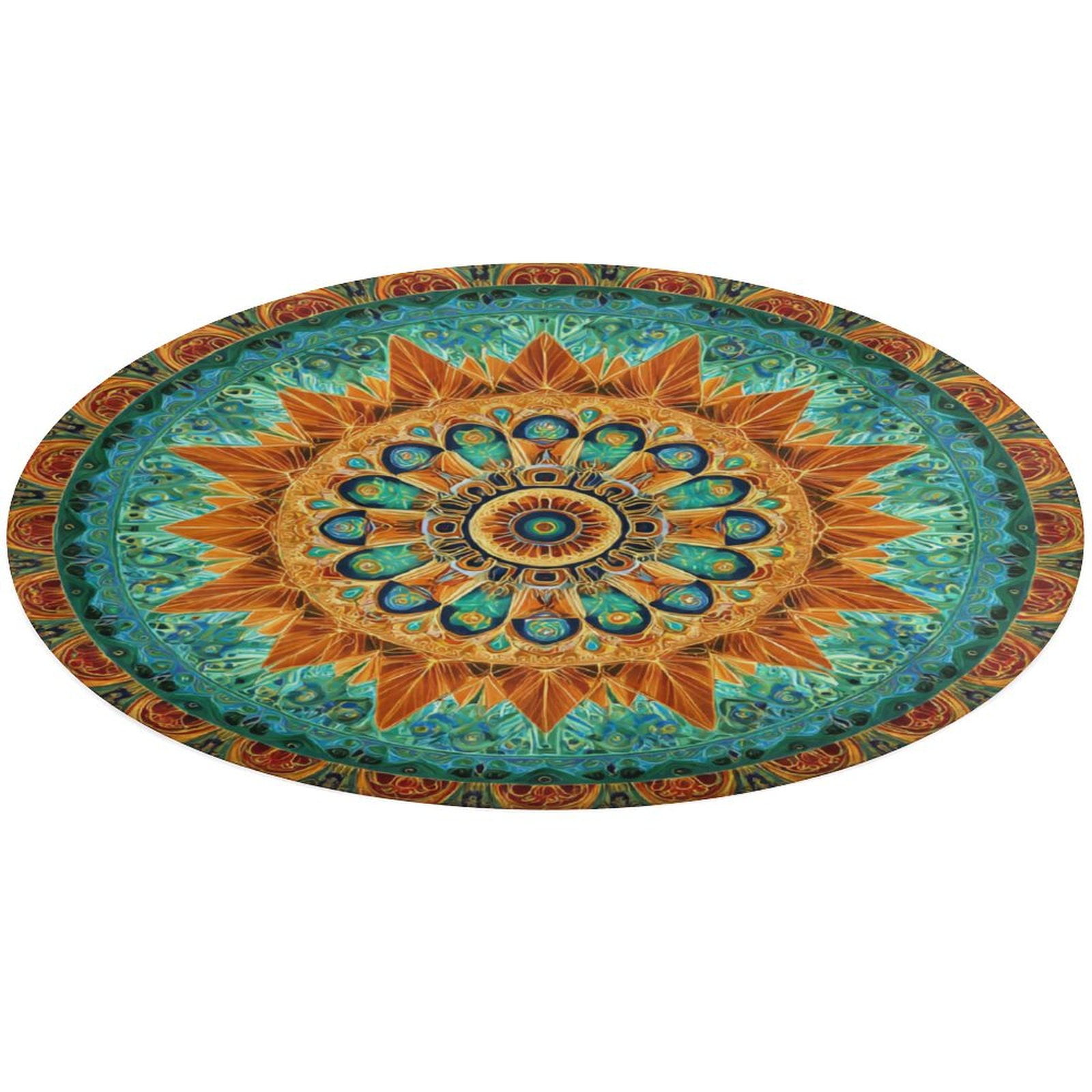 Round Area Rug Vibrant Ornate Mandala Art Design Indoor Floor Area Mat ...