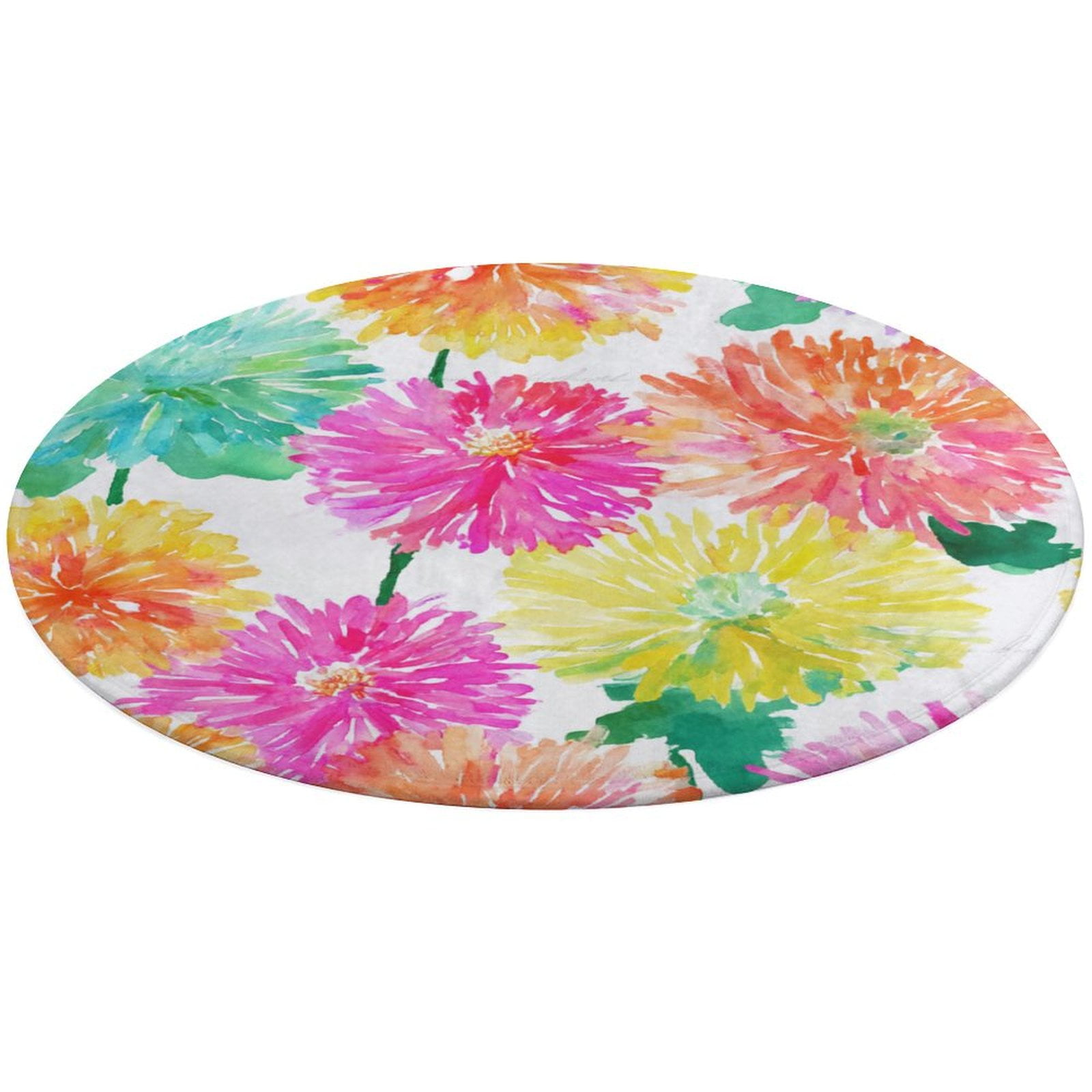 Round Area Rug Vibrant Watercolor Chrysanthemum Floral Pattern Indoor ...