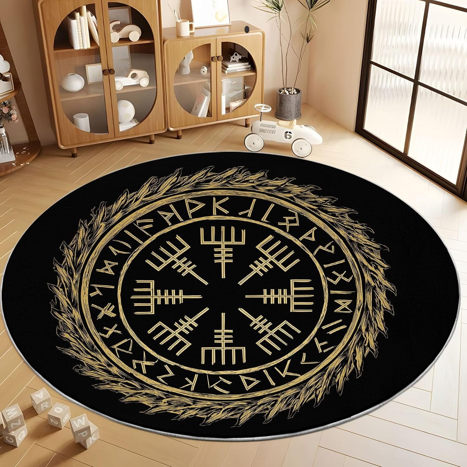 Round Area Rug Viking Warrior Carpet, dramatic Norse helmet circle mat ...