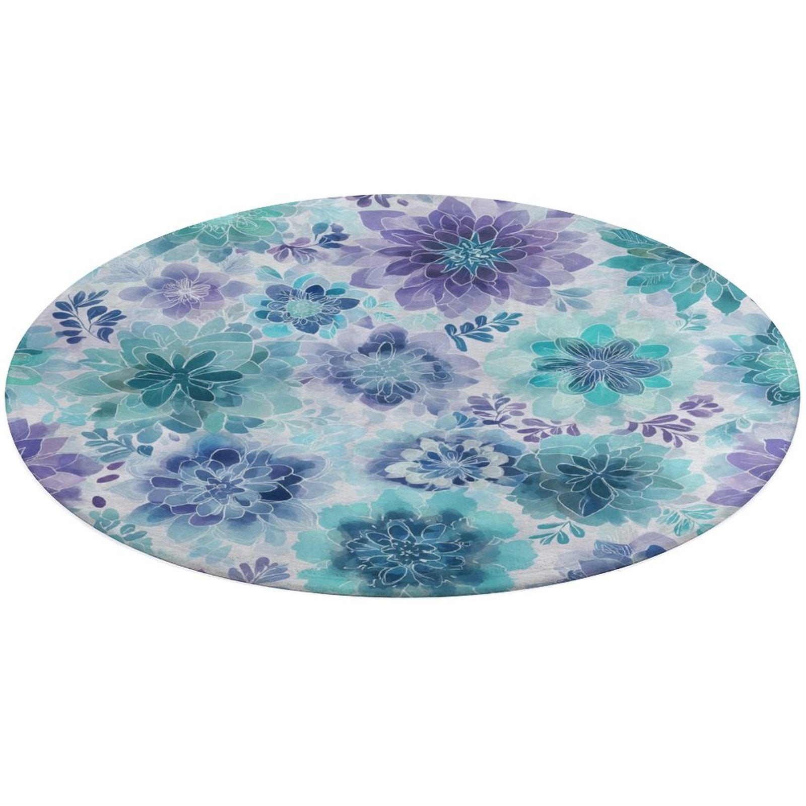 Round Area Rug Watercolor Floral Seamless Pattern Teal Blue Purple ...