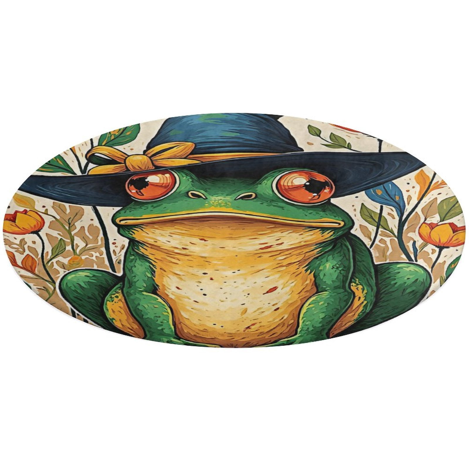Round Area Rug Witch Frog Autumn Floral Design Indoor Floor Area Mat ...