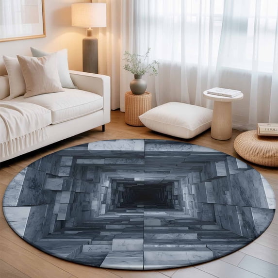 Round Area Rugs 4Ft, 3D Optical Illusion Non-Slip Washable Circle Rugs ...