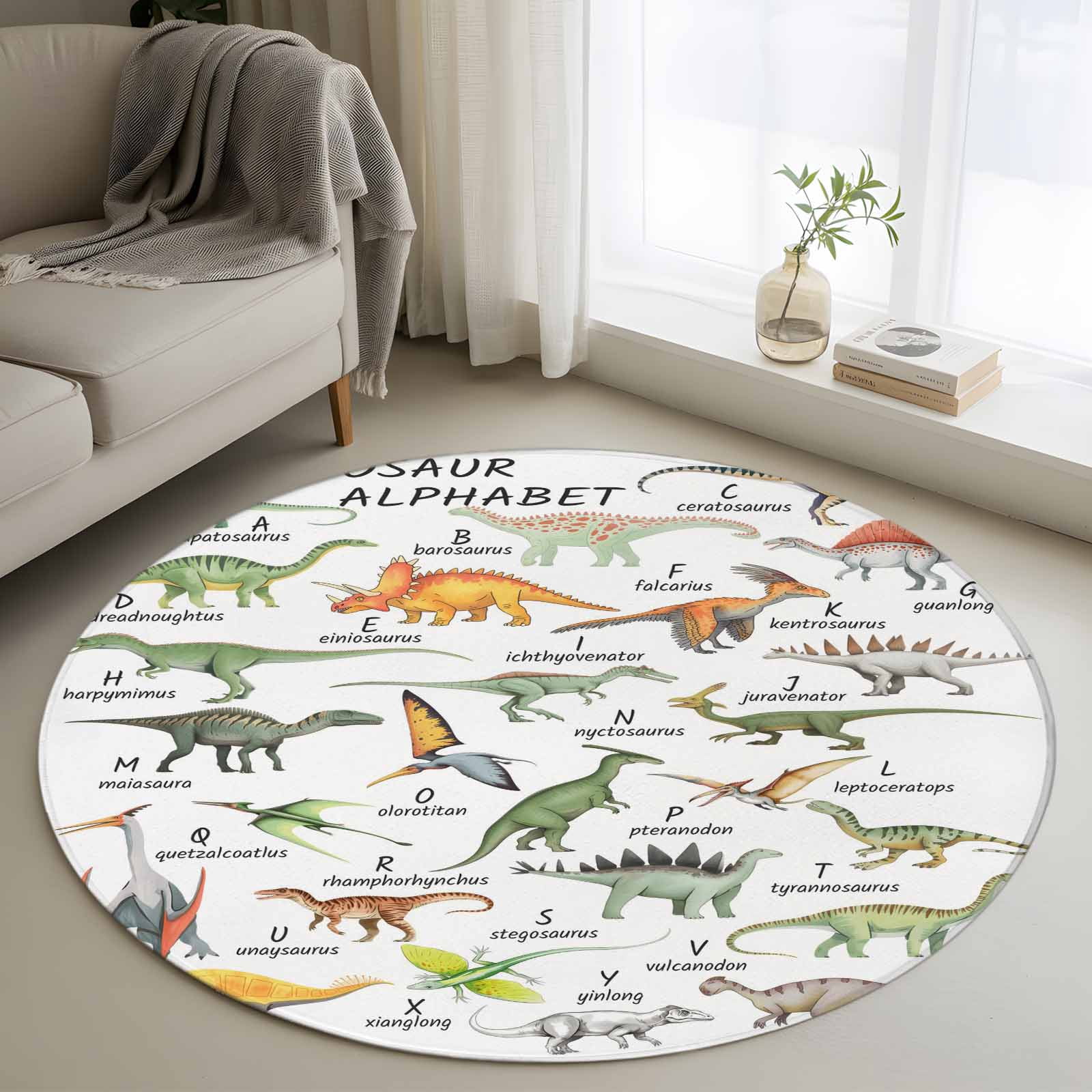 Round Area Rugs Collection 3 Ft, Dinosaur Non-Slip Residential Carpet ...