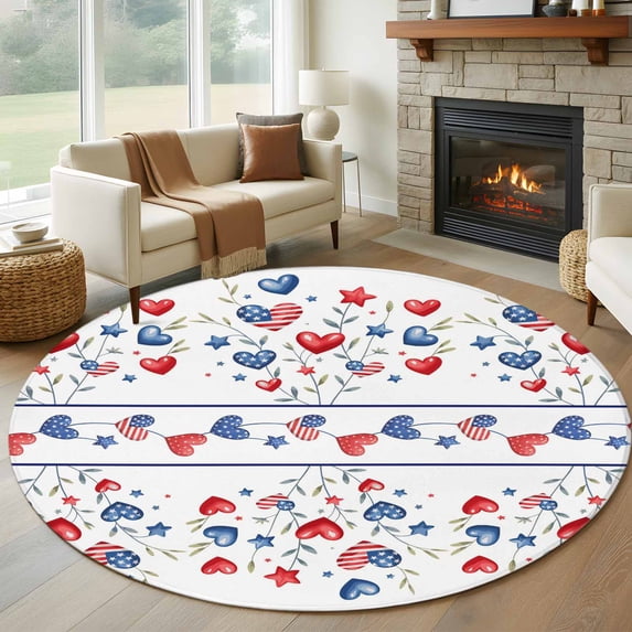 Round Area Rugs Collection 5 Ft, Independence Day Non-Slip Residential ...