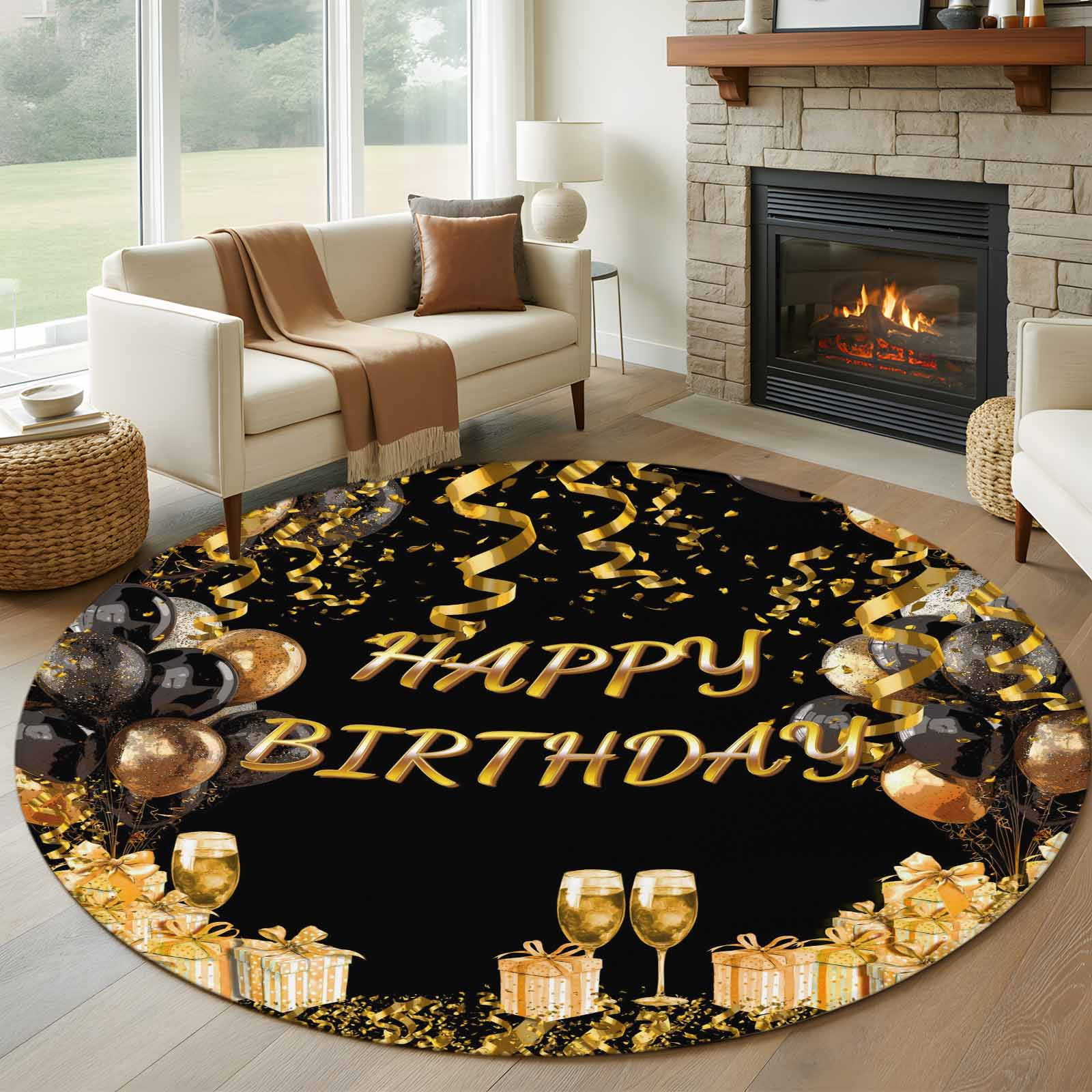 Round Area Rugs Collection 6 Ft, Happy Birthday Non-Slip Residential ...