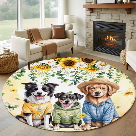 Round Area Rugs Collection 7 Ft, Spring Dog Non-Slip Residential Carpet ...