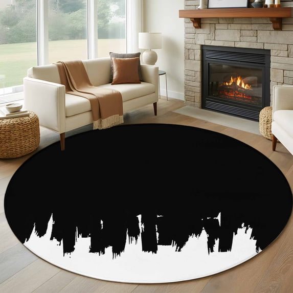 Round Area Rugs Collection 8 Ft, Abstract Black Non-Slip Residential ...