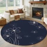 Round Area Rugs Collection 8 Ft, Navy Blue Non-Slip Residential Carpet ...