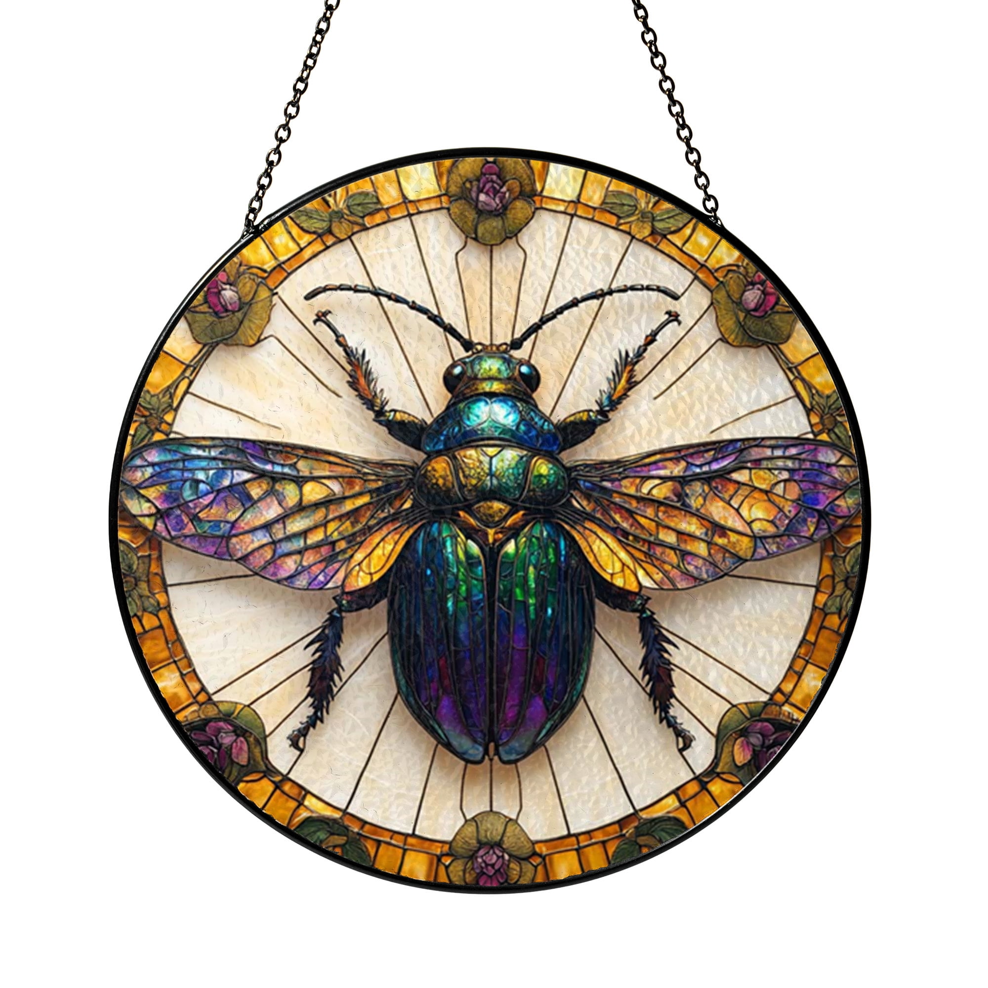 Round Art Nouveau Beetle Stained Glass Style Suncatcher Window Hanging ...