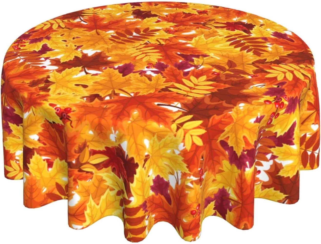 Round Autumn Tablecloth 60 Inch Fall Orange Yellow Colored Maple Leaf ...