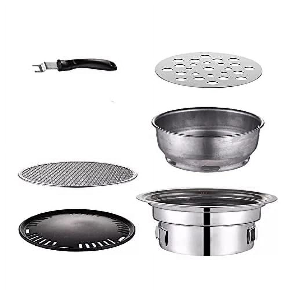 Round BBQ Grill Stove Camping Charcoal Stove Stainless Steel Non-Stick ...