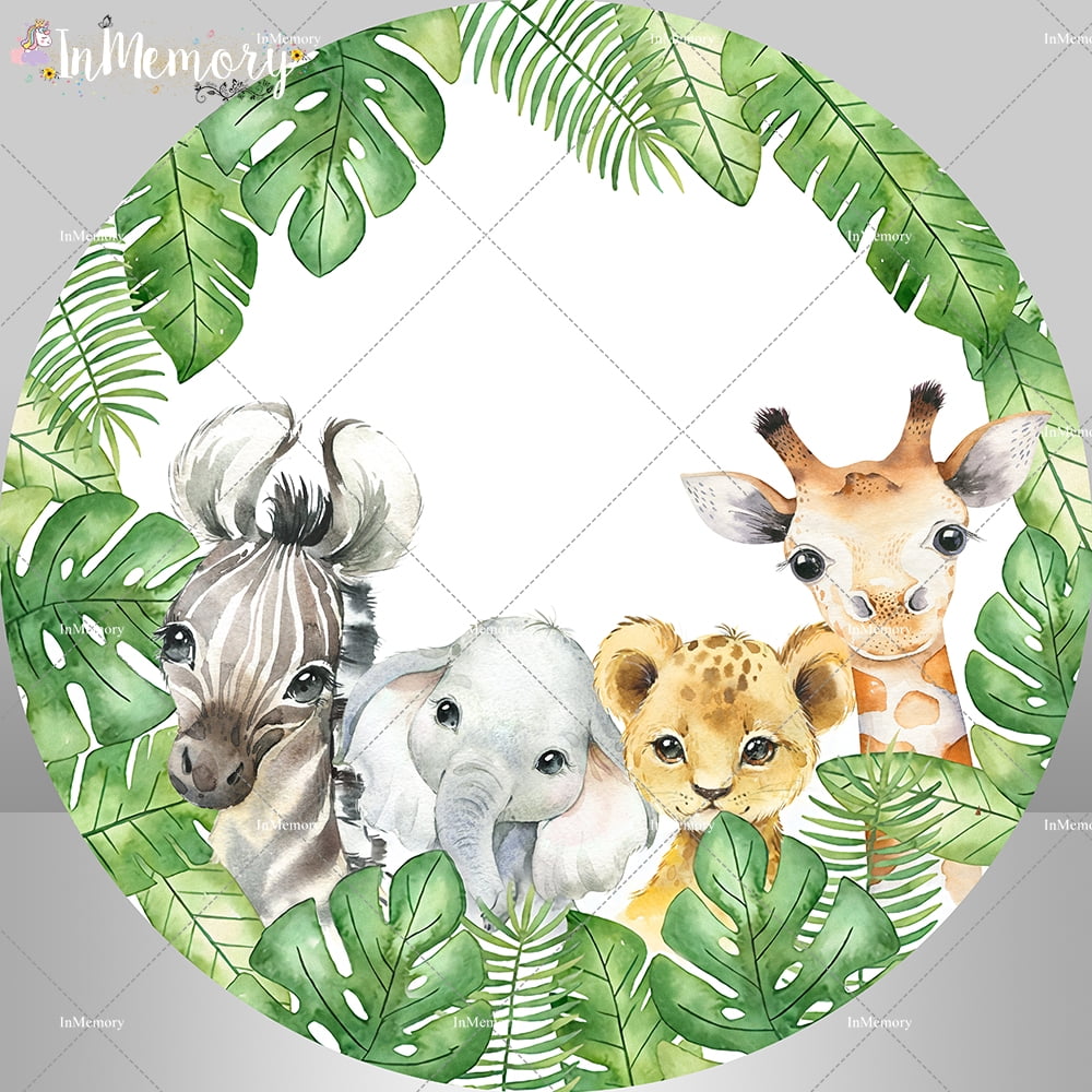 Round Backdrop Cover for Kid Boy Baby Shower Party Decoration Safari ...