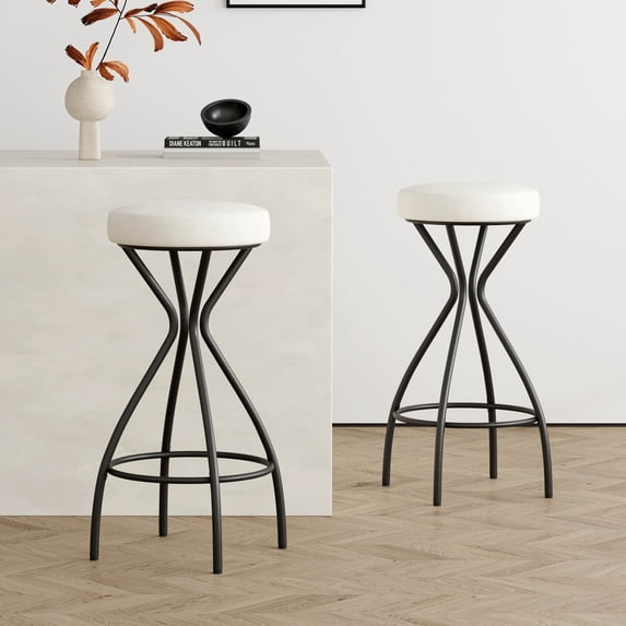 Modern Round Upholstered Backless Dining Chairs Backless Counter Stools ...