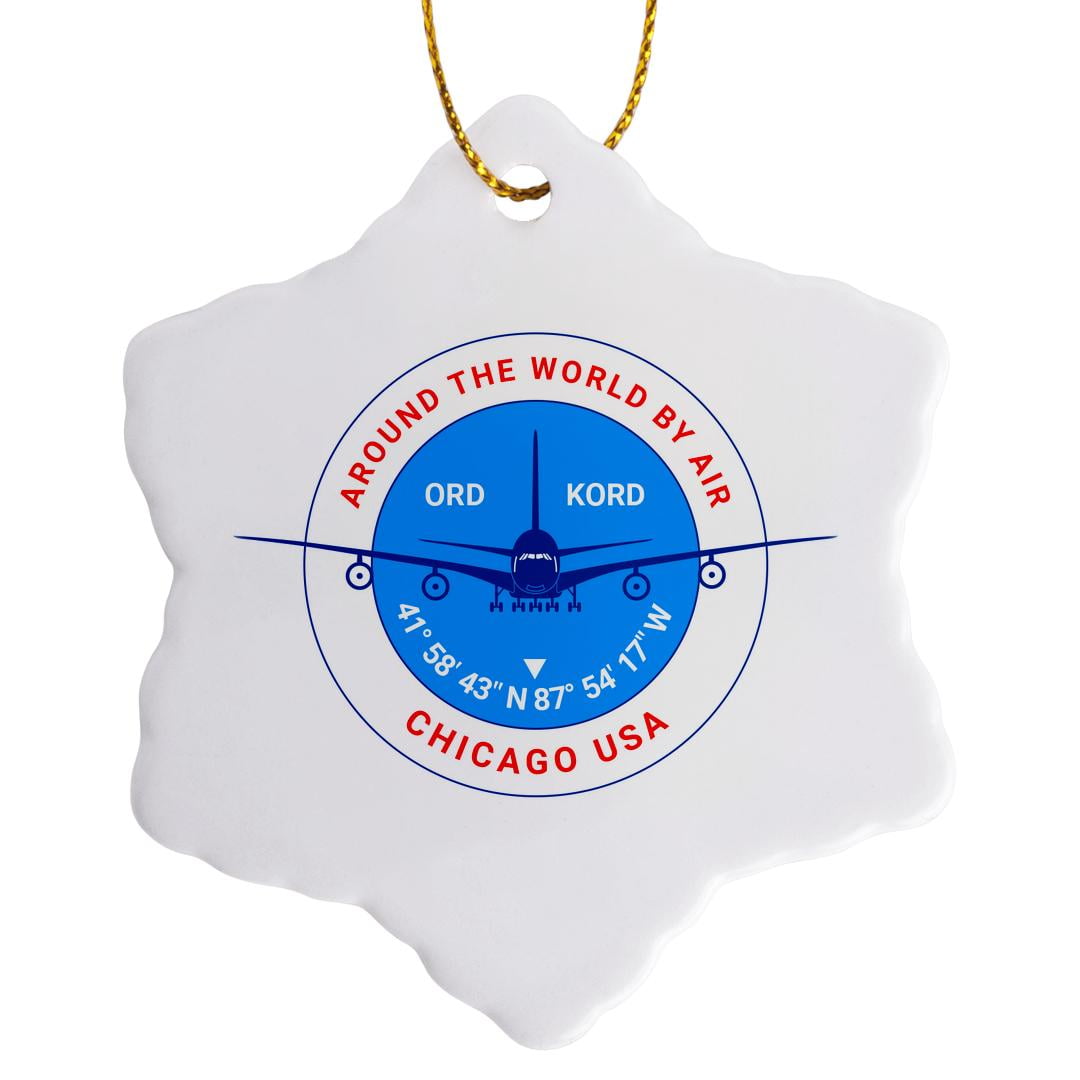 3drose, Round Badge, a Blue Airliner. Red Text Chicago, Coordinates, 3 ...