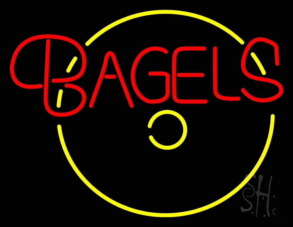 Round Bagels LED Neon Sign 24 x 31 - inches, Black Square Cut Acrylic ...