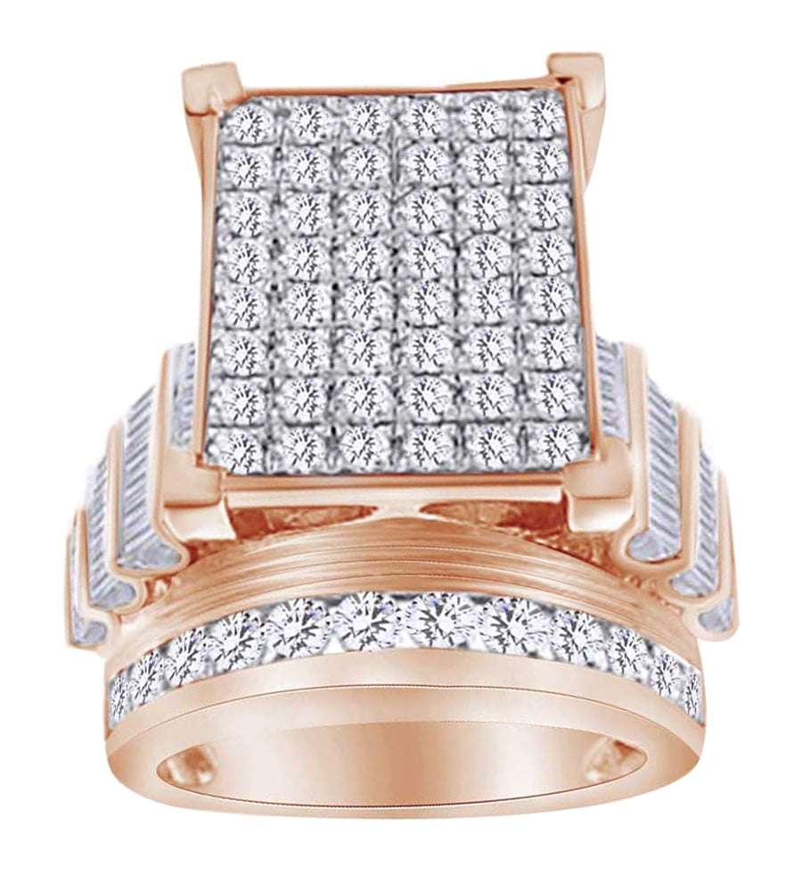 AFFY Round & Baguette Cut (1 Cttw) White Natural Diamond Cluster ...