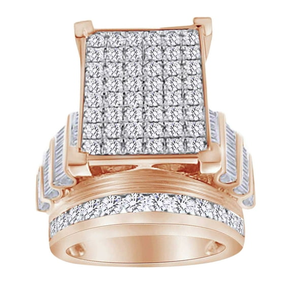 AFFY Round & Baguette Cut (1 Cttw) White Natural Diamond Cluster ...