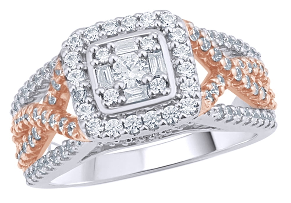 AFFY Round & Baguette Shape White Natural Diamond Cushion Frame Twist ...