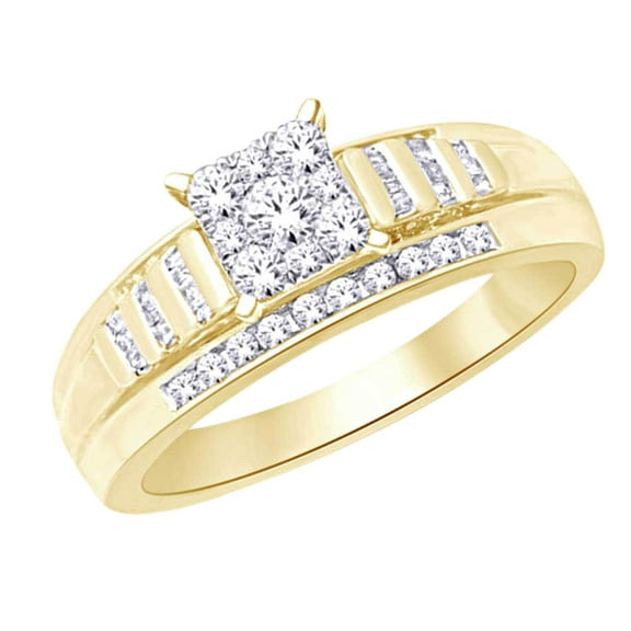 AFFY Princess & Round Cut White Natural Diamond Fashion Engagement Ring ...