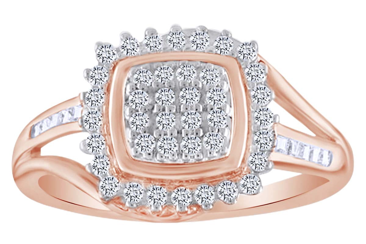 AFFY Round & Baguette Shape White Natural Diamond Square Cluster ...