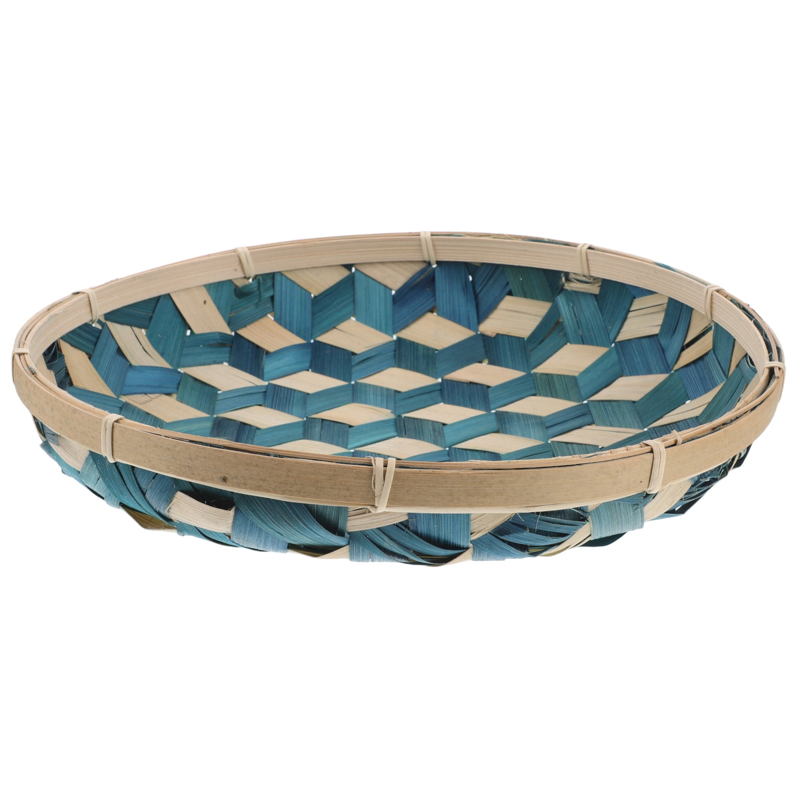 Round Bamboo Serving Trays Decorative Flat Wicker Basket Handwoven ...