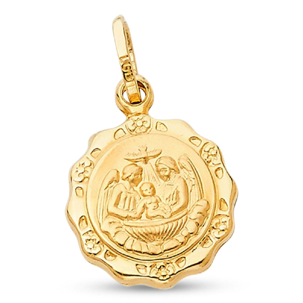Round Baptism Pendant Solid 14k Yellow Gold Christian Charm Religious ...