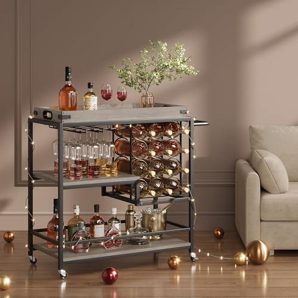 Round Bar Cart, 3 Tier Bar Carts for The Home, Home Bar & Serving Carts ...