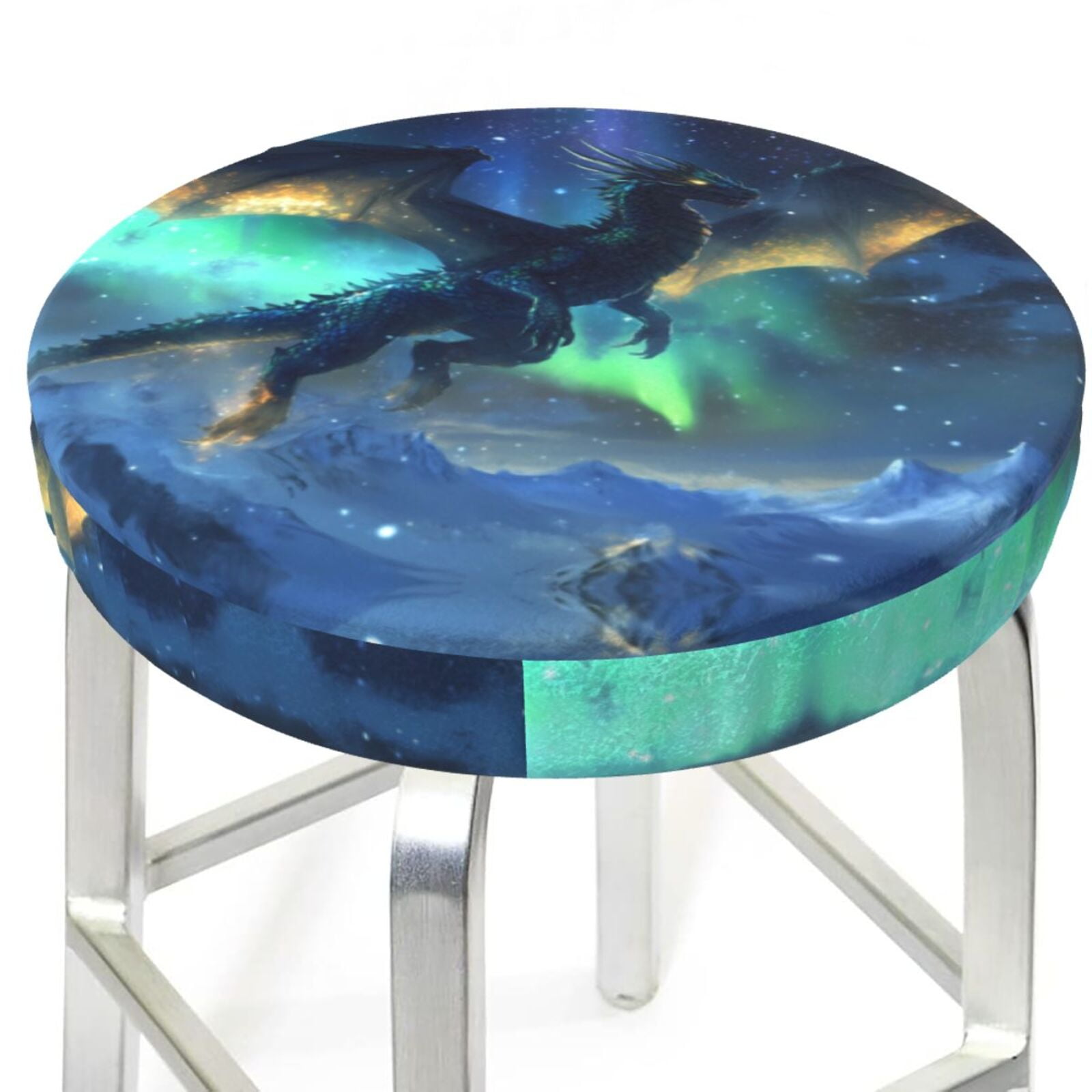 Round Bar Halloween Stool Covers Aurora Night Sky Dragon Soft Velvet ...