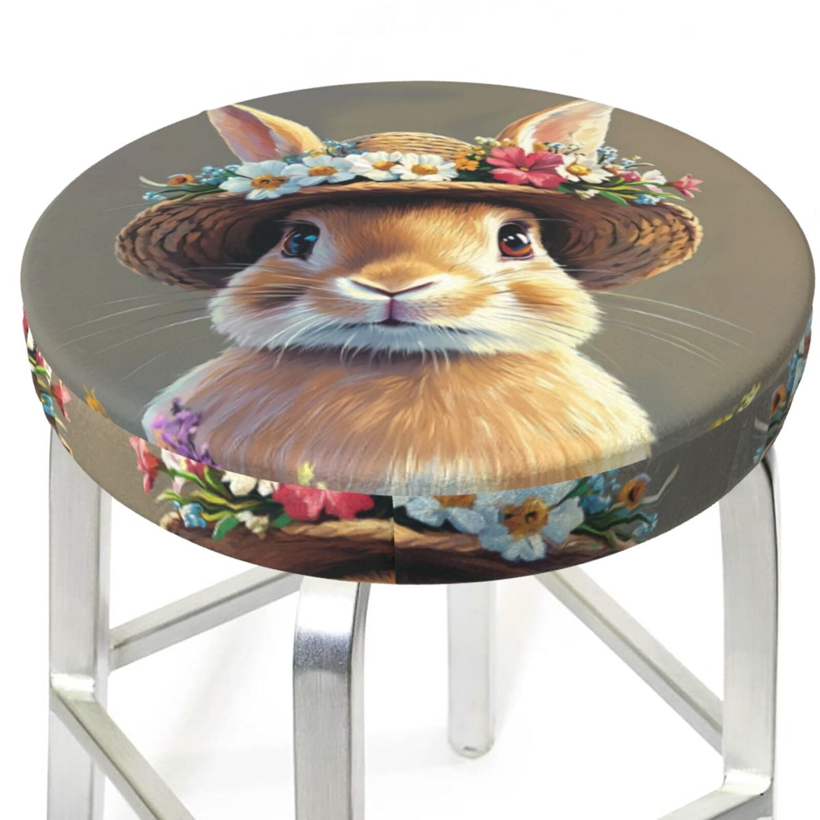 Round Bar Halloween Stool Covers Bunny in Floral Hat Soft Velvet Bar ...