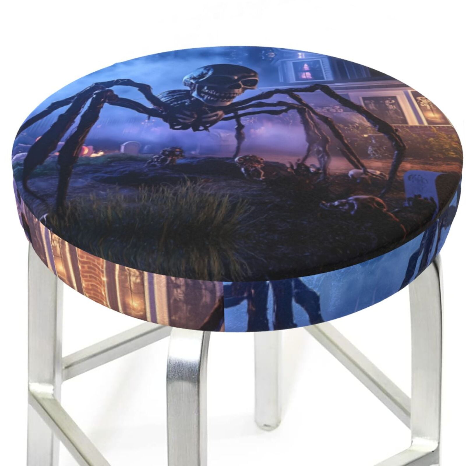 Round Bar Halloween Stool Covers Halloween Skeleton Spider Soft Velvet ...