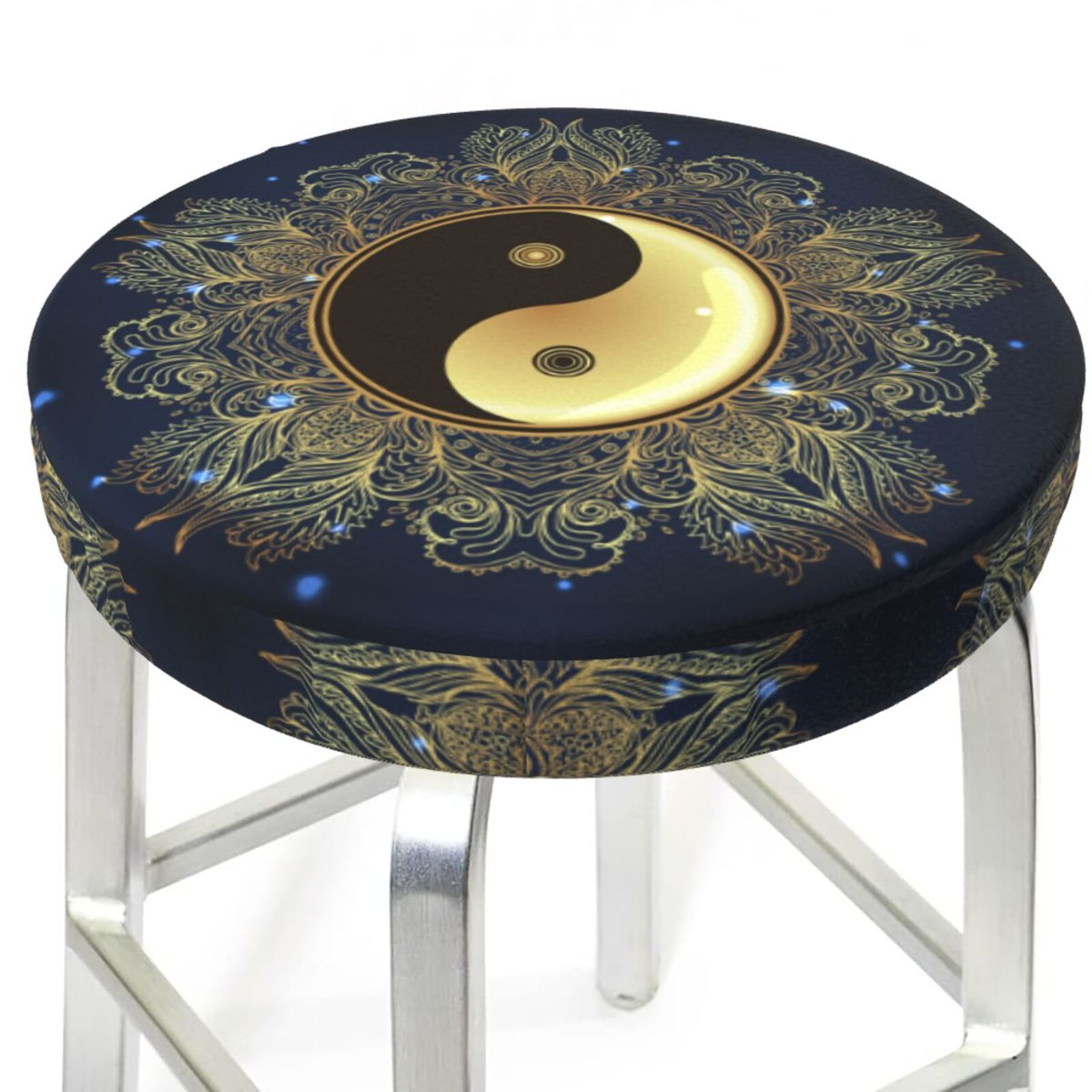 Round Bar Halloween Stool Covers Yin And Yang Mandala Soft Velvet Bar ...