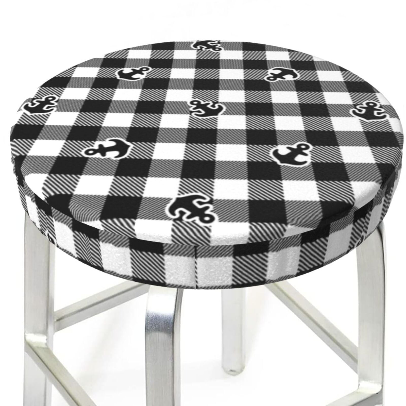 Round Bar Stool Covers Anchor Black Tartan Plaid Soft Velvet Bar Stool ...