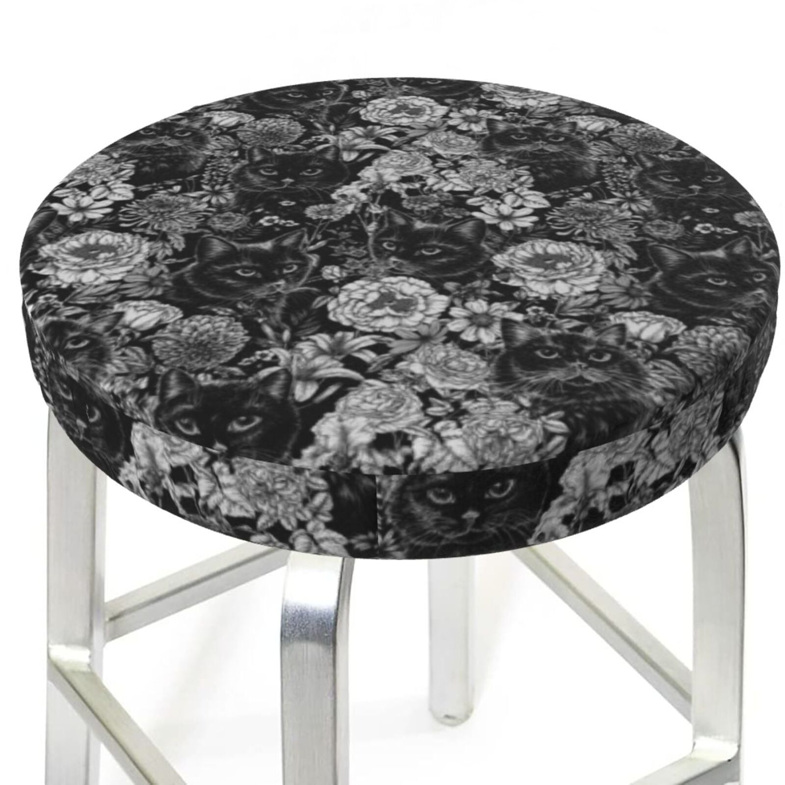 Round Bar Stool Covers Black Cats In A Garden Soft Velvet Bar Stool ...