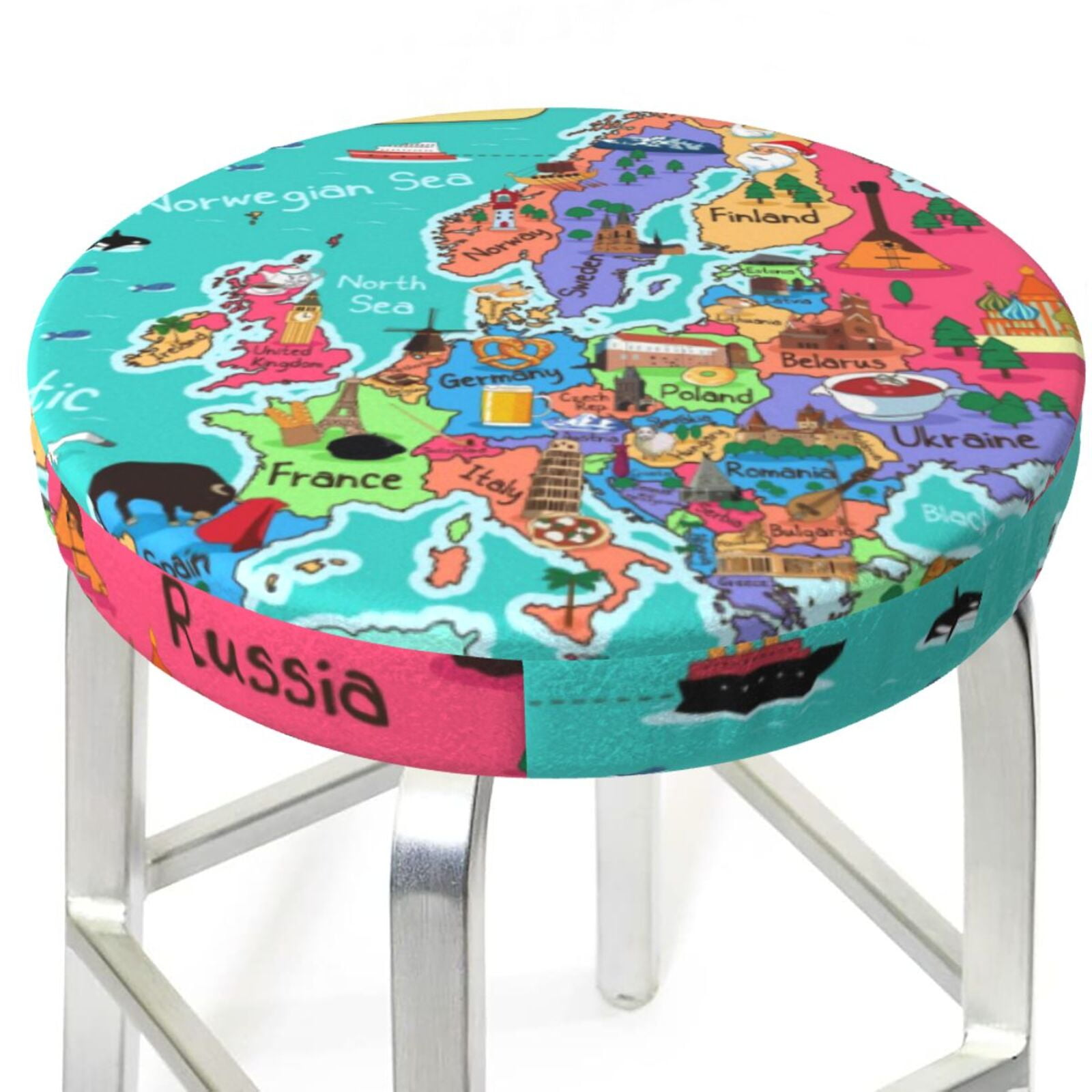 Round Bar Stool Covers Cartoon Map Of Europe Soft Velvet Bar Stool Seat ...