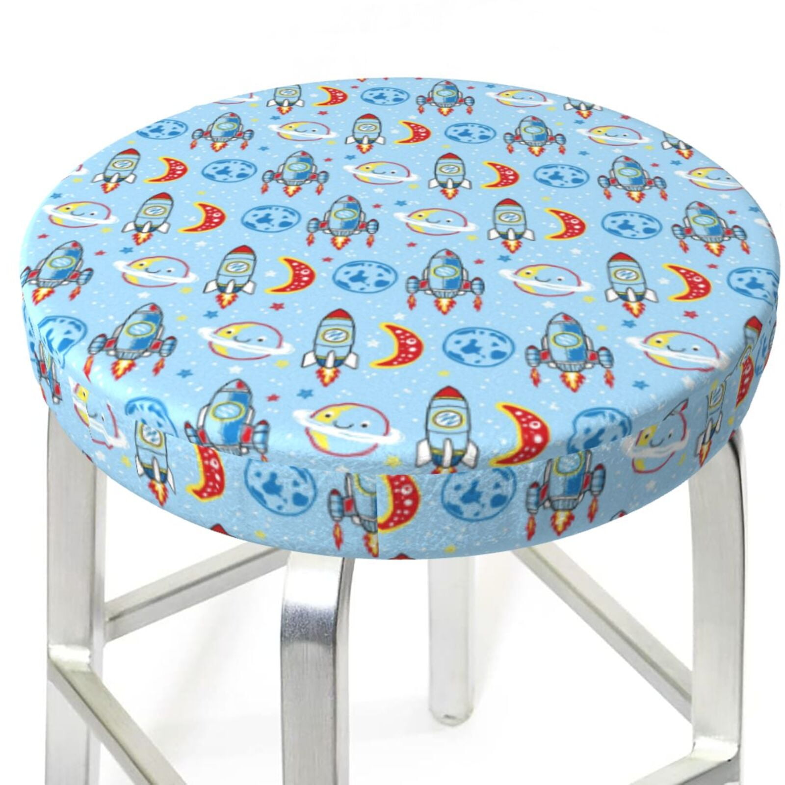 Round Bar Stool Covers Cartoon Rocket With Space Soft Velvet Bar Stool ...
