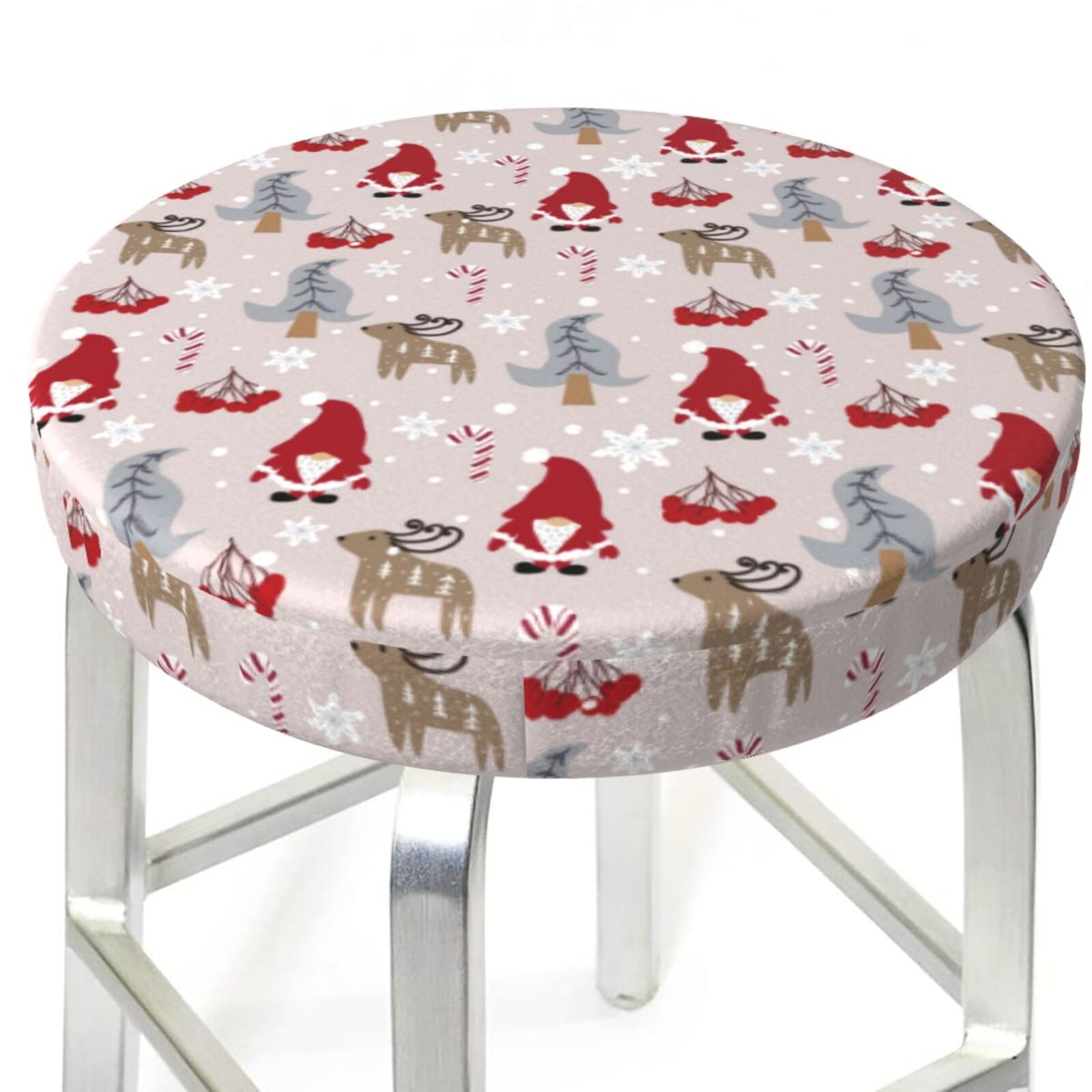 Round Bar Stool Covers Cartoon Santa and Reindeer Soft Velvet Bar Stool ...