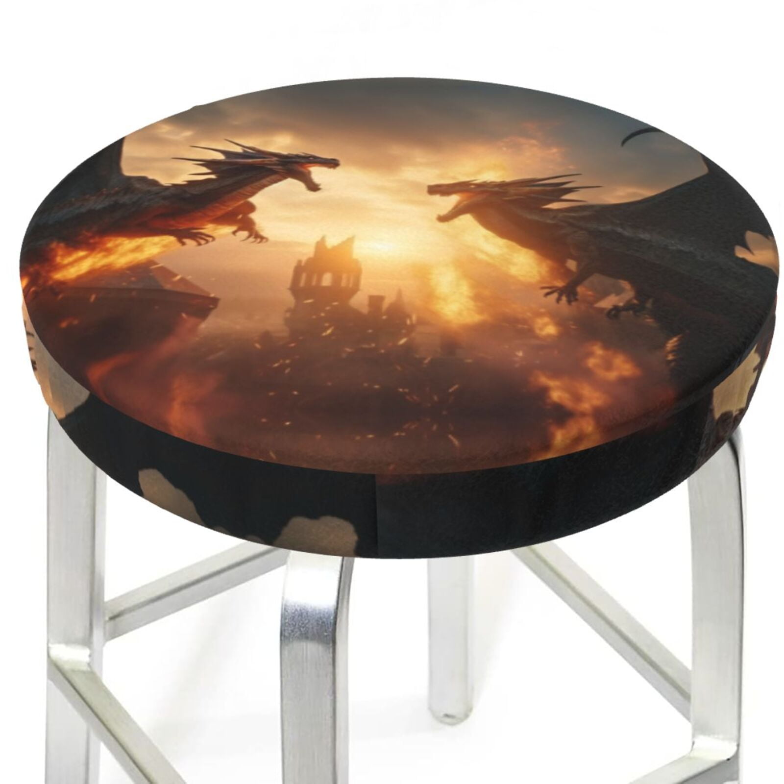 Round Bar Stool Covers Castle Cool Fire Dragon Soft Velvet Bar Stool ...