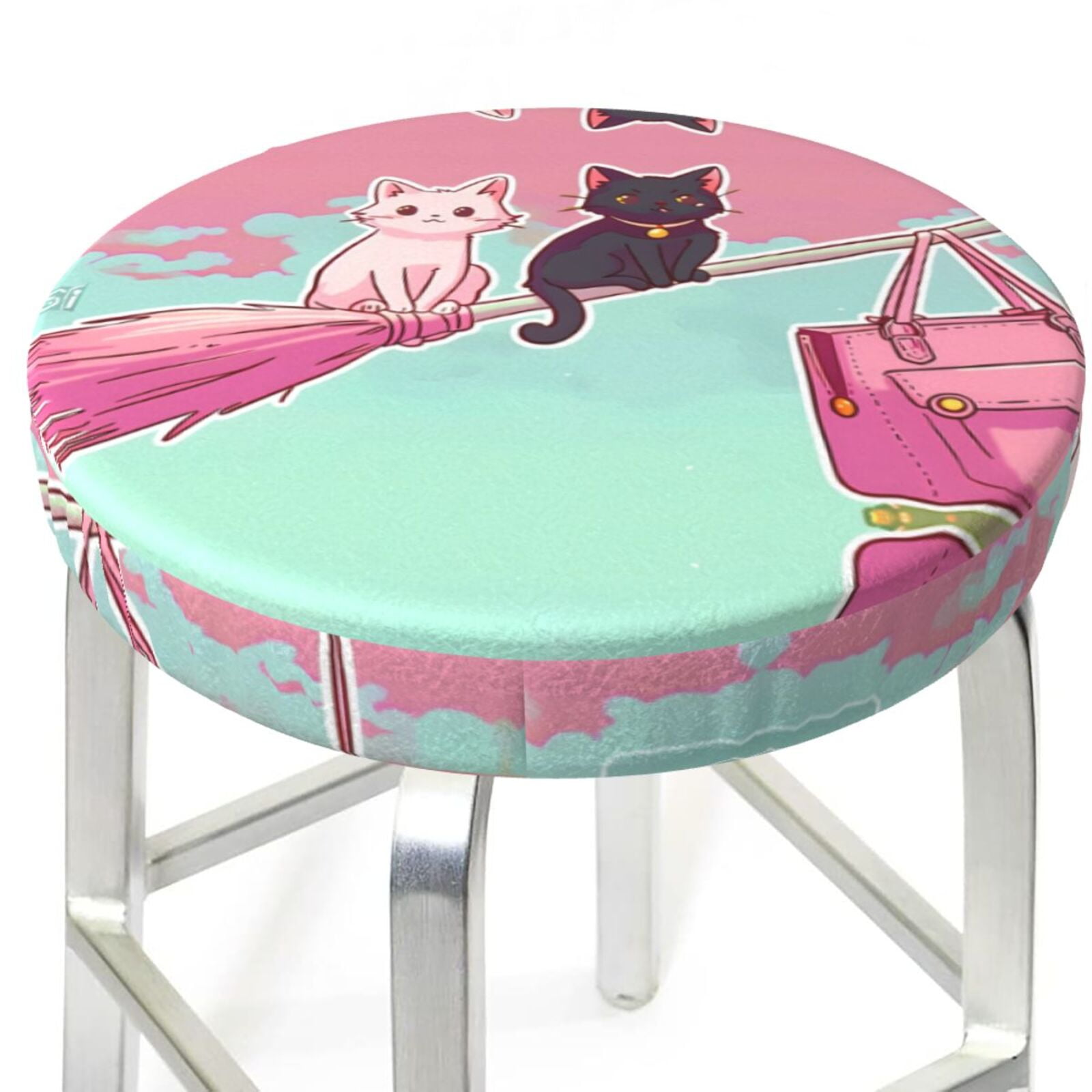 Round Bar Stool Covers Cats On Broomstick Soft Velvet Bar Stool Seat ...