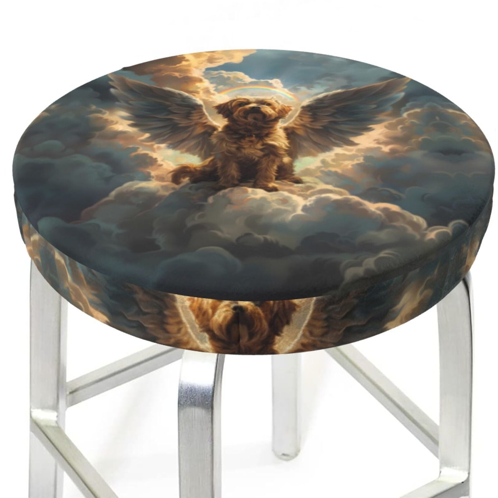 Round Bar Stool Covers Cloud Rainbow Winged Dog Soft Velvet Bar Stool ...
