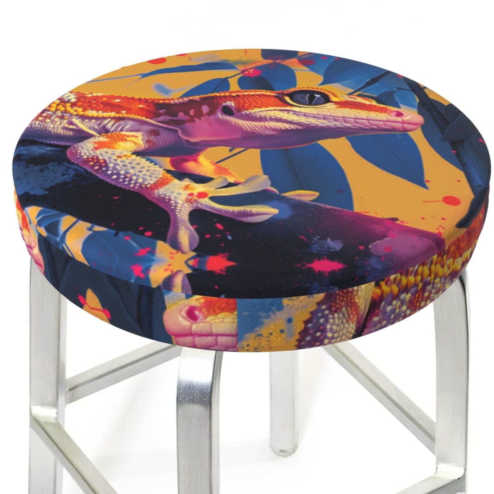 Round Bar Stool Covers Colorful Gecko Jungle Art Soft Velvet Bar Stool ...