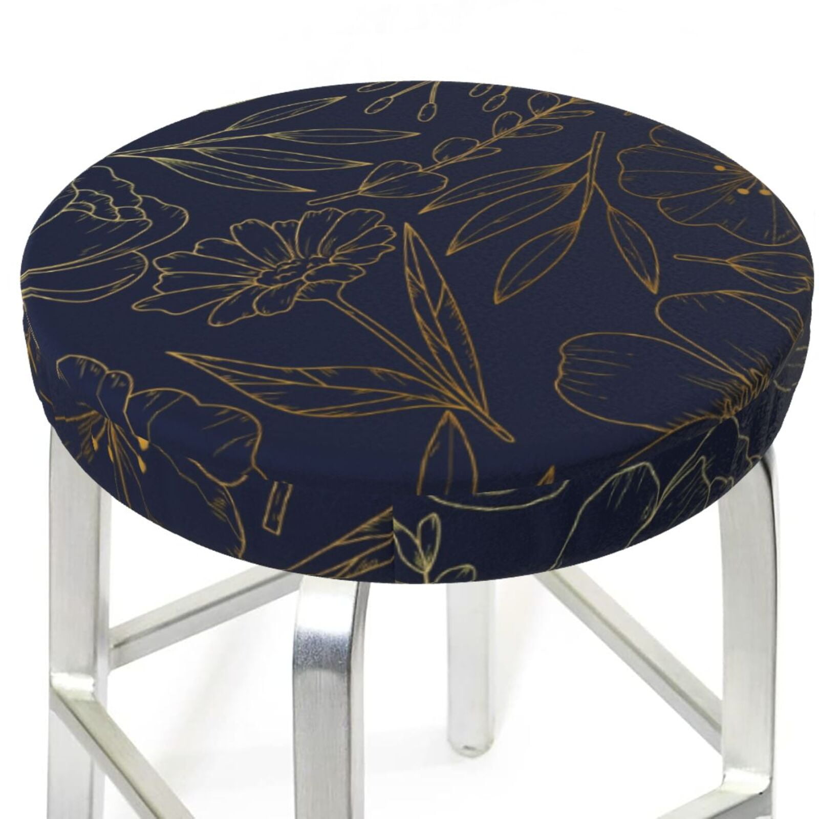 Round Bar Stool Covers Copper-Gold Gloss Outline Flower Soft Velvet Bar ...